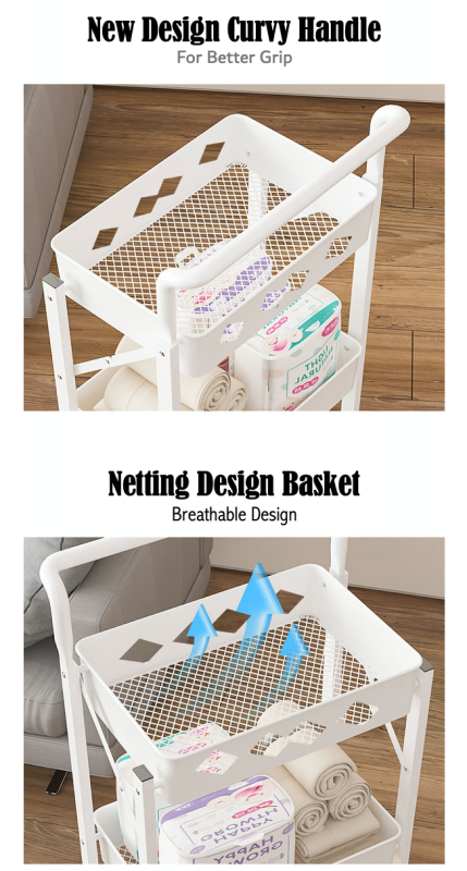 Multifunction Foldable 3 Tiers Storage Trolley with Handle & Lockable ...