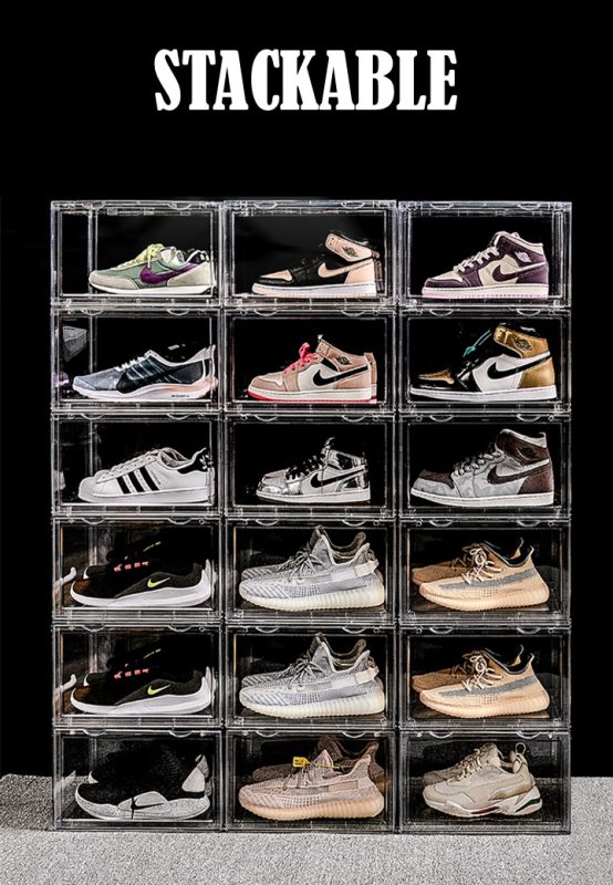 Stackable Magnetic Acrylic Side Open Display Sneaker Shoe Box (6 sides ...